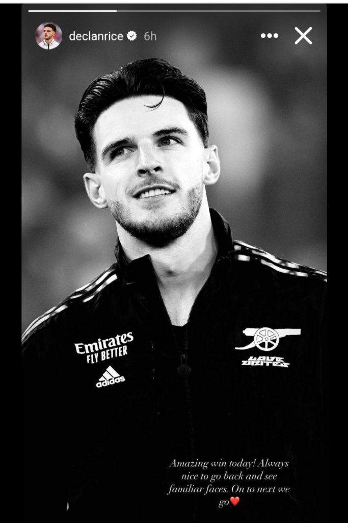'Always nice' Declan Rice's 17-word post about Arsenal beating West Ham ...