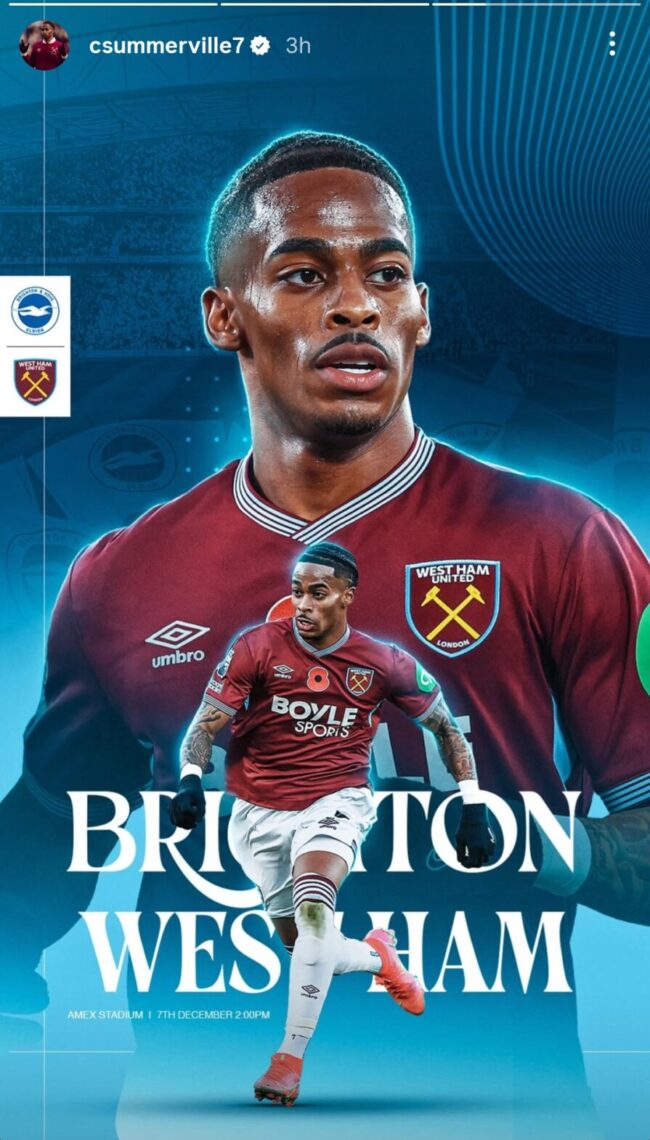 Vital West Ham star Crysencio Summerville declares himself fit for Brighton